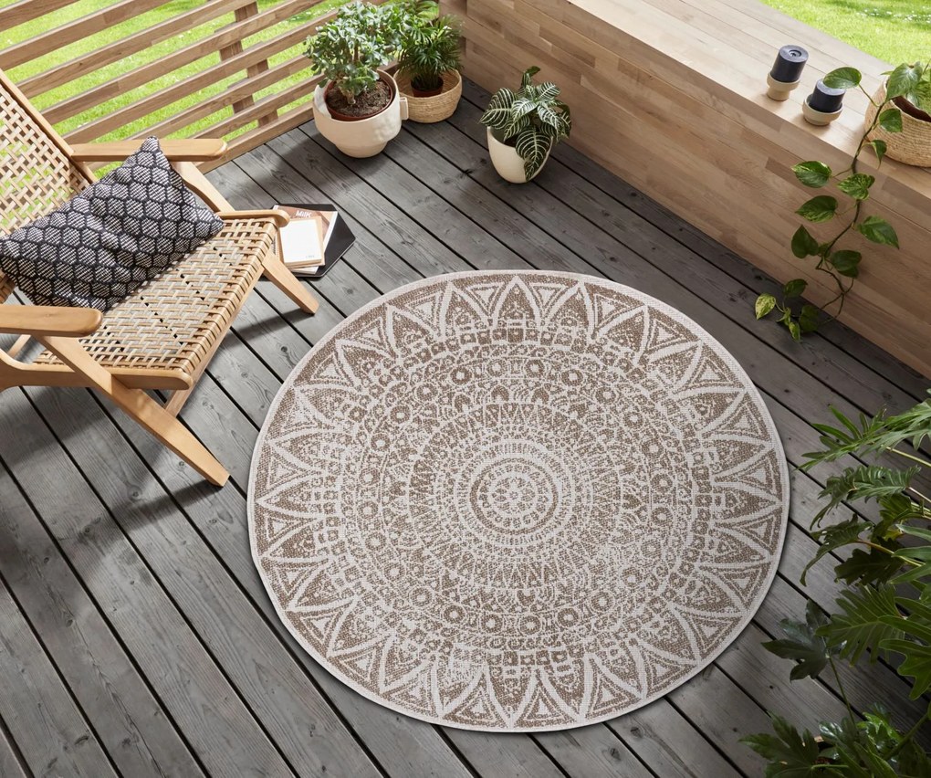MK Original: Produkty s rodokmenem, Kusový koberec Mujkoberec Original Nora 105453 Linen kruh – na ven i na doma, 100x100 (průměr) kruh, hnědá, chodba / předsíň