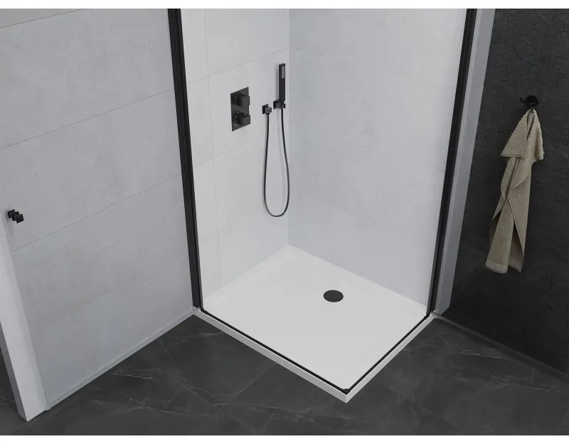 Mexen Pretoria Duo sprchový kout s otočnými dveřmi 80 x 70 cm, Průhledné, Černá + sprchová vanička Flat - 852-080-070-70-02-4010
