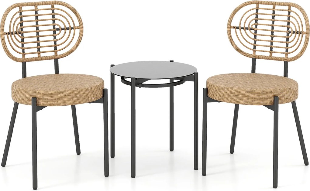 Costway 3-dílný PE ratanový venkovní bistro set terasový konverzační set
