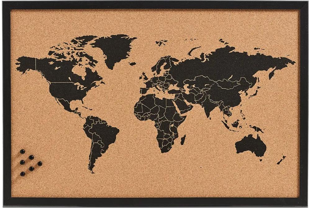 Korková tabule na poznámky World, 60x40 cm, ZELLER