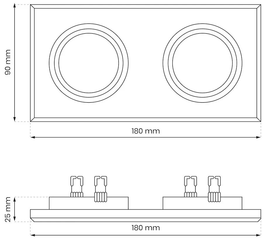 Podhledové svítidlo Glass Square II, 1x skleněné/černé kovové stínítko, b