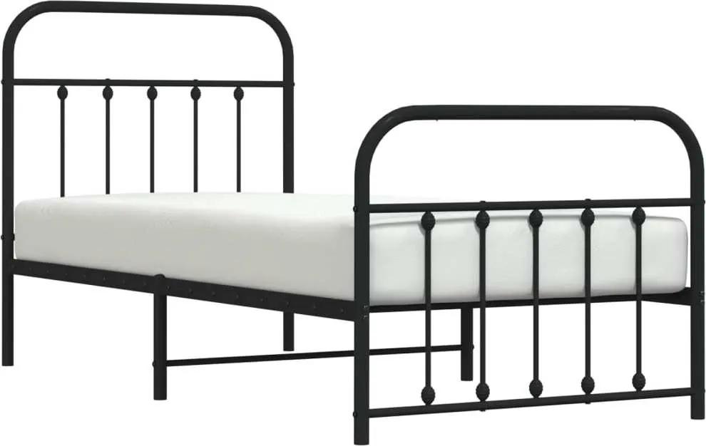 vidaXL Kovový rám postele s hlavovým a nožním čelem 90 x 190 cm [352588] Barva: Černá