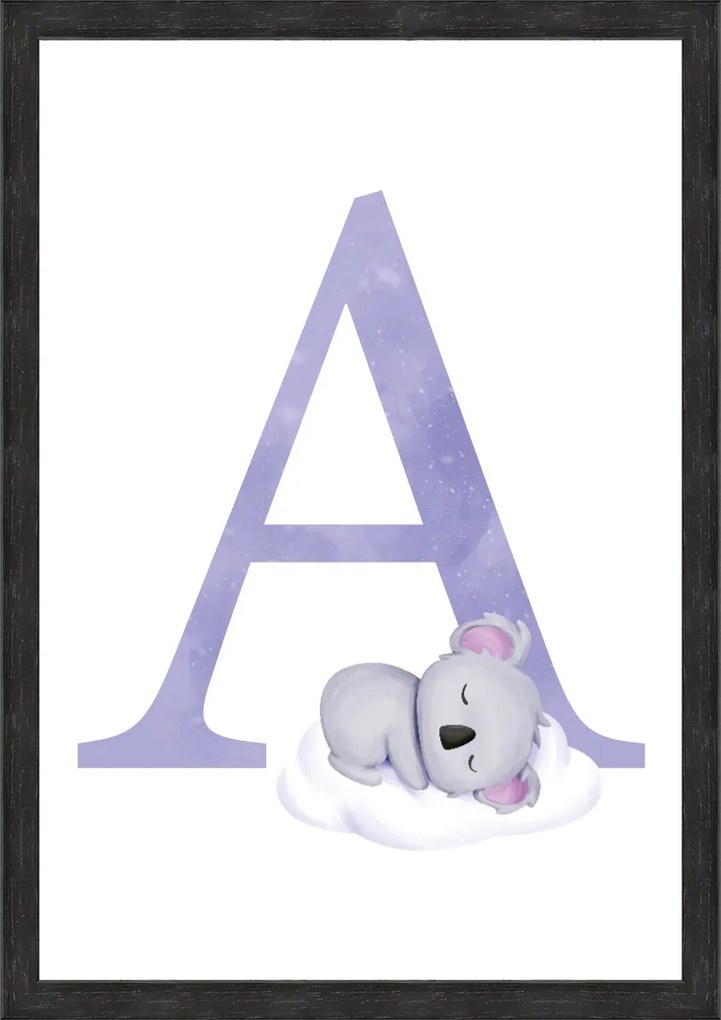 Abeceda písmena s koalou - Obraz, Plakát Velikost: A3 - 29,7x42 cm, Volba rámu: s černým rámem, Písmeno: W