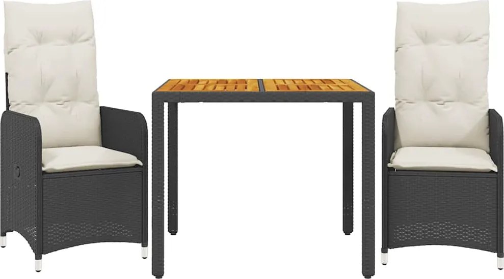 3dílný zahradní bistro set s poduškami černý polyratan 3276975
