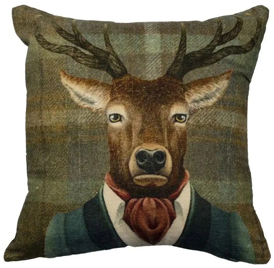 Károvaný sametový polštář s jelenem Preppy Deer - 45*45*19cm