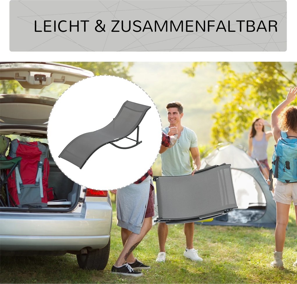 Outsunny sada 2 lehátek zahradní lehátka látková relaxační lehátka ergonomická hliníková Texteline tmavě šedá 165 x 61 x 63 cm | Aosom