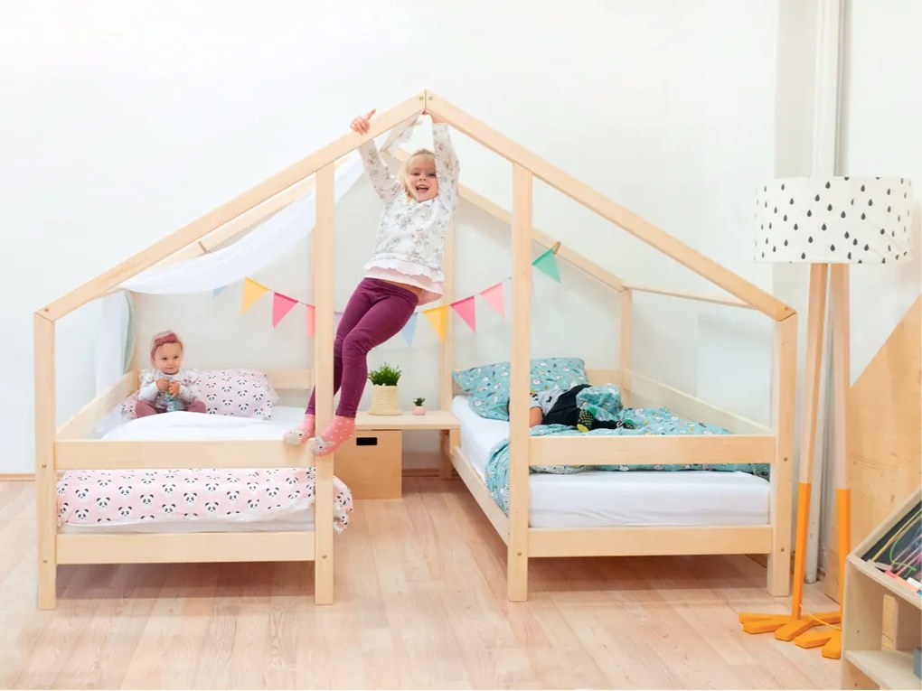 Benlemi Domečková postel pro dvě děti VILLY Zvolte barvu: Nelakovaná, Zvolte rozměr: 90x180 cm