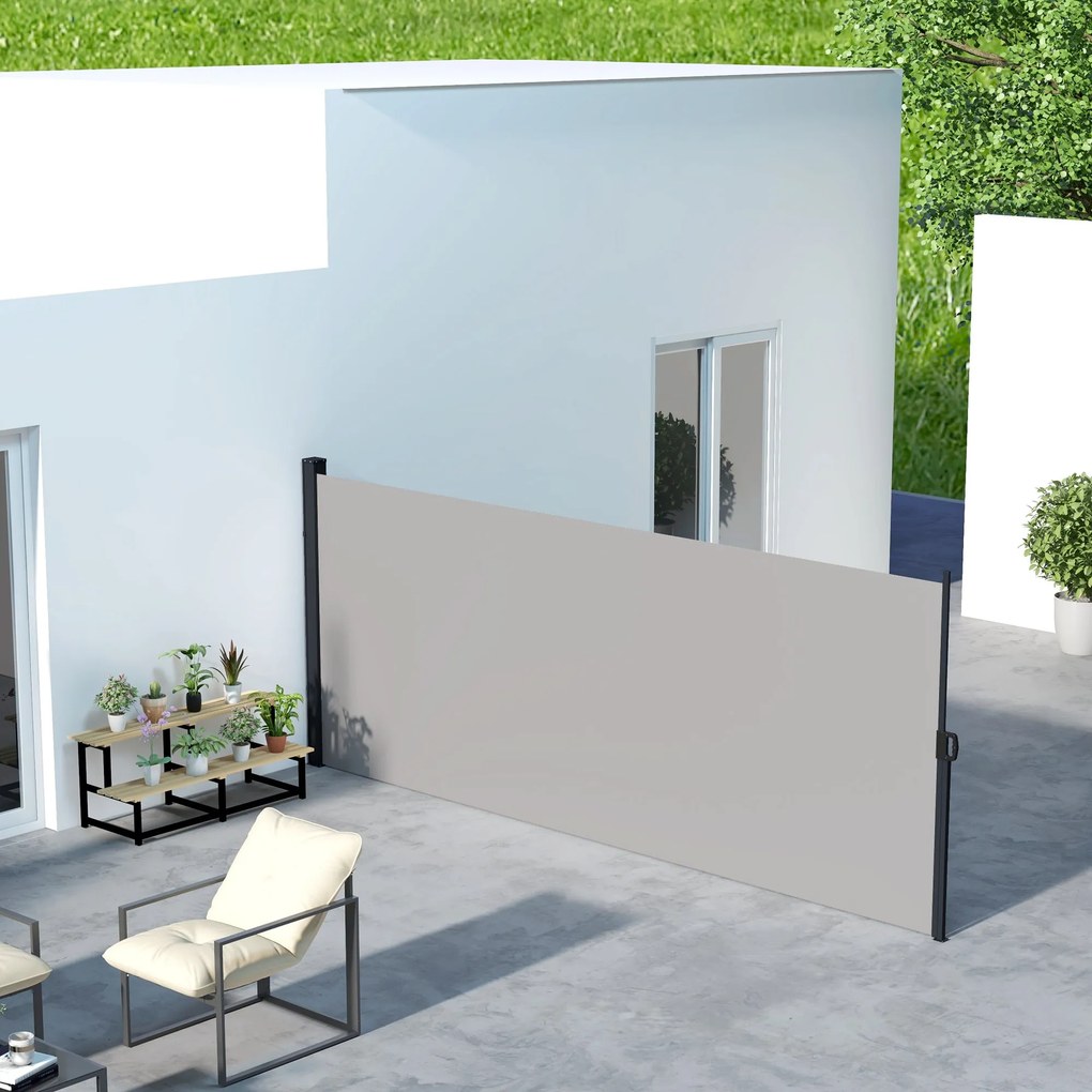Retrakční boční markýza do zahrady Outsunny 4x1,8m, z hliníku a polyesteru, protisluneční, vysoká hustota 180gsm, světle šedá