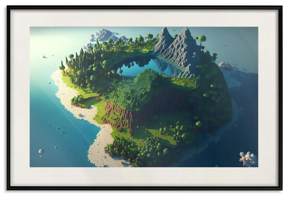 Plakát Zelený ostrov - souostroví s jezerem inspirované hrou Minecraft
