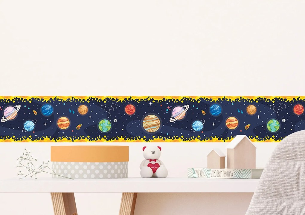 Dětská samolepící bordura na zeď Kosmický Průvod | 5 m x 13.8 cm | DWBD8257