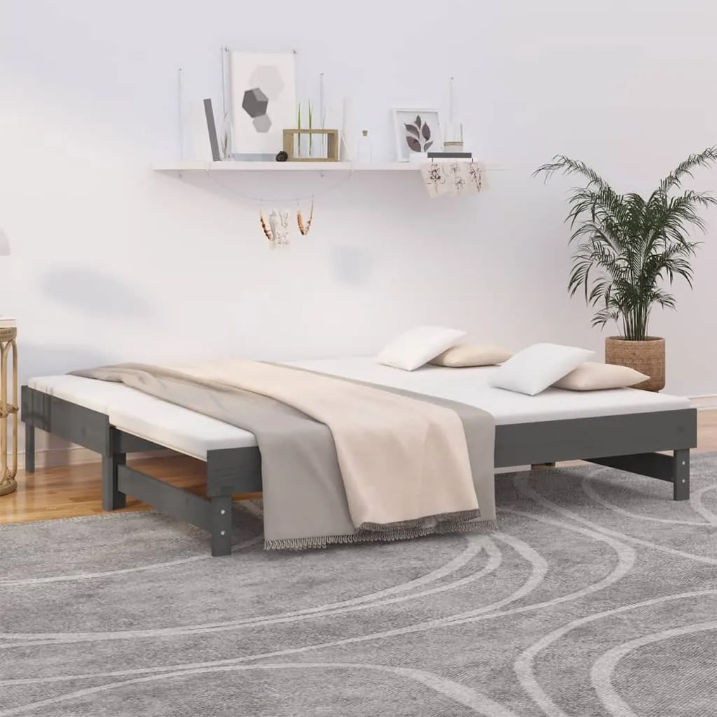 Výsuvná postel šedá 2x (90 x 190) cm masivní borovice,  823391
