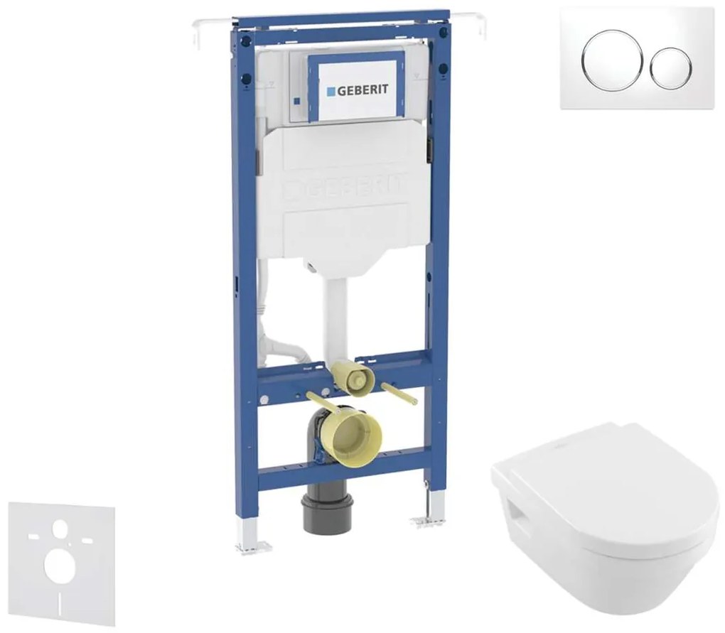 Geberit Duofix - Set předstěnové instalace, klozetu a sedátka Villeroy Boch, tlačítka Sigma20, DirectFlush, SoftClose, CeramicPlus, bílá/chrom SANI11CK3106