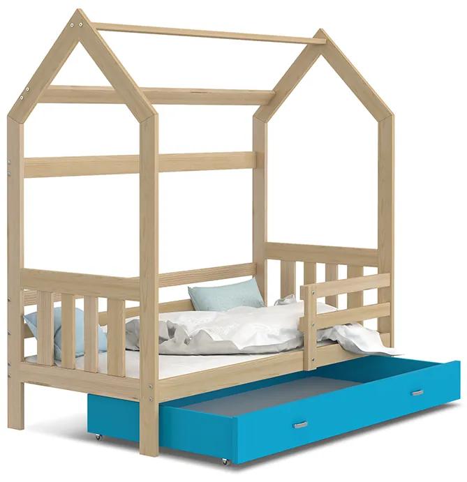 BabyBeds Dětská postel domeček se zábranou a úložným prostorem borovice Velikost postele: 190x80 cm, Barva šuplíku: Grafit