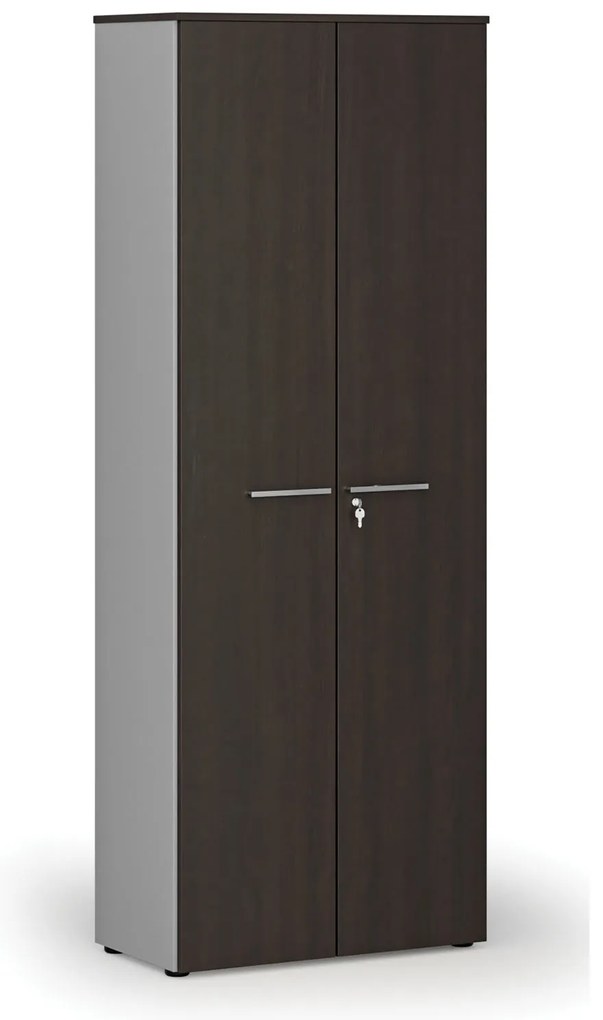 Kancelářská skříň s dveřmi PRIMO GRAY, 800 x 420 x 2128 mm, šedá/wenge