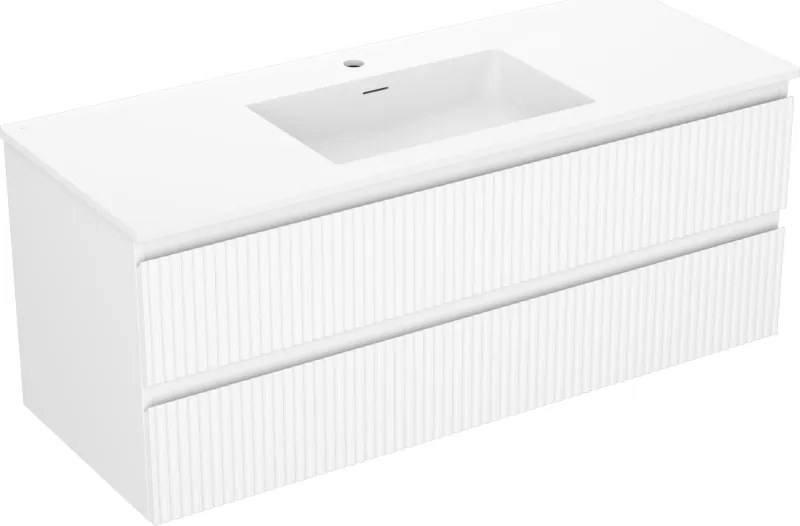 Mexen Rivel, koupelnová skříňka 120 cm s umyvadlem Otis, 2 zásuvky, drážkovaná, bílá matná, 91A20-12047-2-BFF01-W18M01