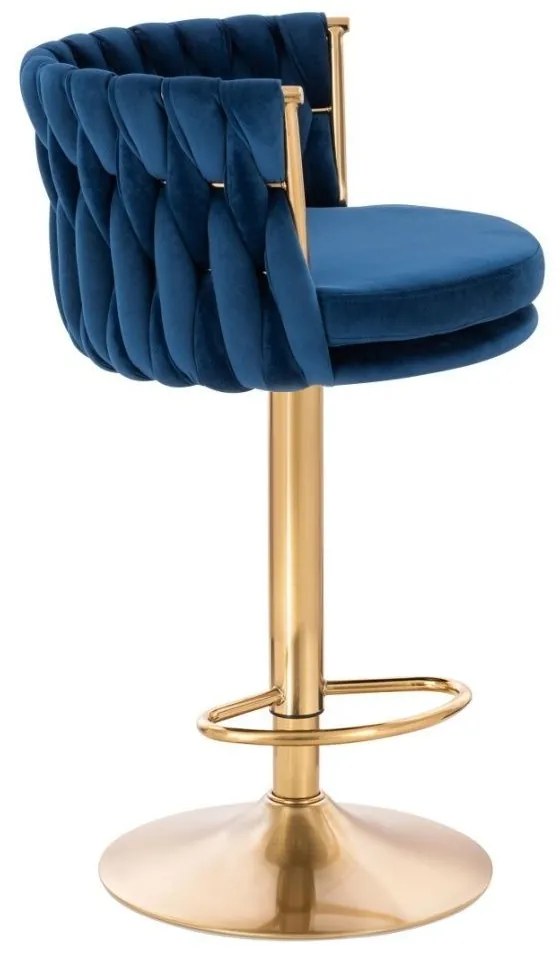 LuxuryForm DESIGN Barová židle LYON VELUR na zlaté kulaté podstavě - modrá
