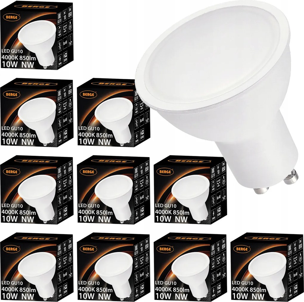 ECOLIGHT SADA 10x LED žárovek GU10 10W Premium - neutrální bílá