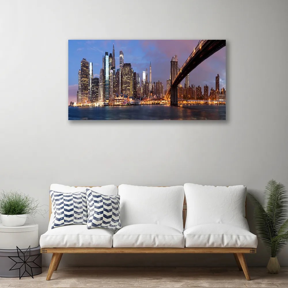 Obraz na plátně Město Most Domy Nebe 125x50 cm