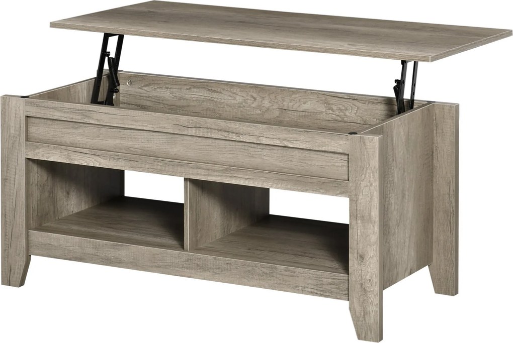 HOMCOM Zvedací Konferenční Stolek, Stolek do Obývacího Pokoje se Policemi a Skrytým Úložištěm, 105 x 50 x 49-62,5 cm do Obývacího Pokoje, Ložnice, Du…