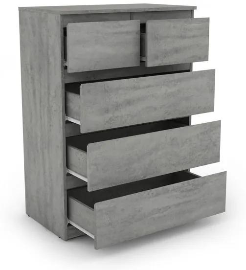 Komoda s 5 zásuvkami Carlos, šedý beton, 75 cm