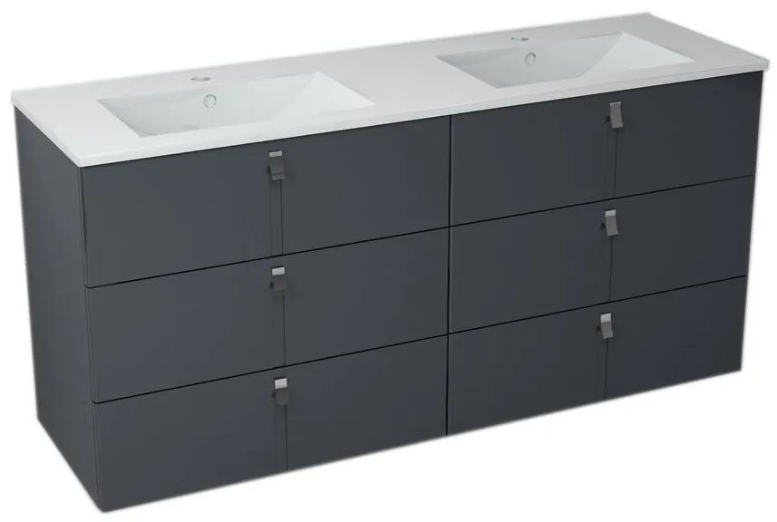 Sapho MITRA umyvadlová skříňka s umyvadlem, 3 zásuvky, 150x70x46 cm, antracit 2XMT0821601-150