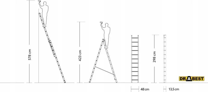 Hliníkový žebřík 2x11 příček dvoudílný DRABEST DW2-11 PRO