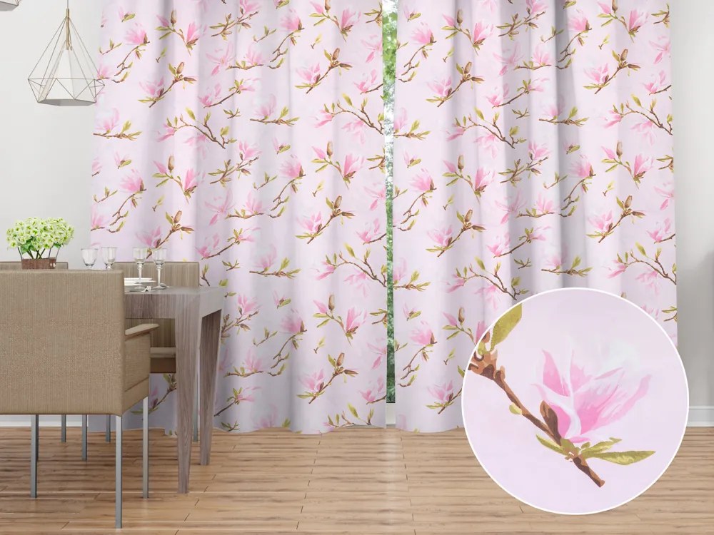 Biante Bavlněný závěs Sandra SA-233 Květy magnolie na růžovém 150x140 cm