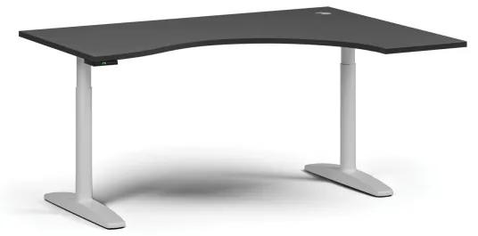 Výškově nastavitelný stůl OBOL, elektrický, 675-1325 mm, ergonomický pravý, deska 1600x1200 mm, bílá zaoblená podnož, grafit
