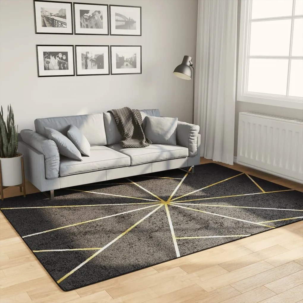 Koberec pratelný černý a zlatý 160 x 230 cm protiskluzový