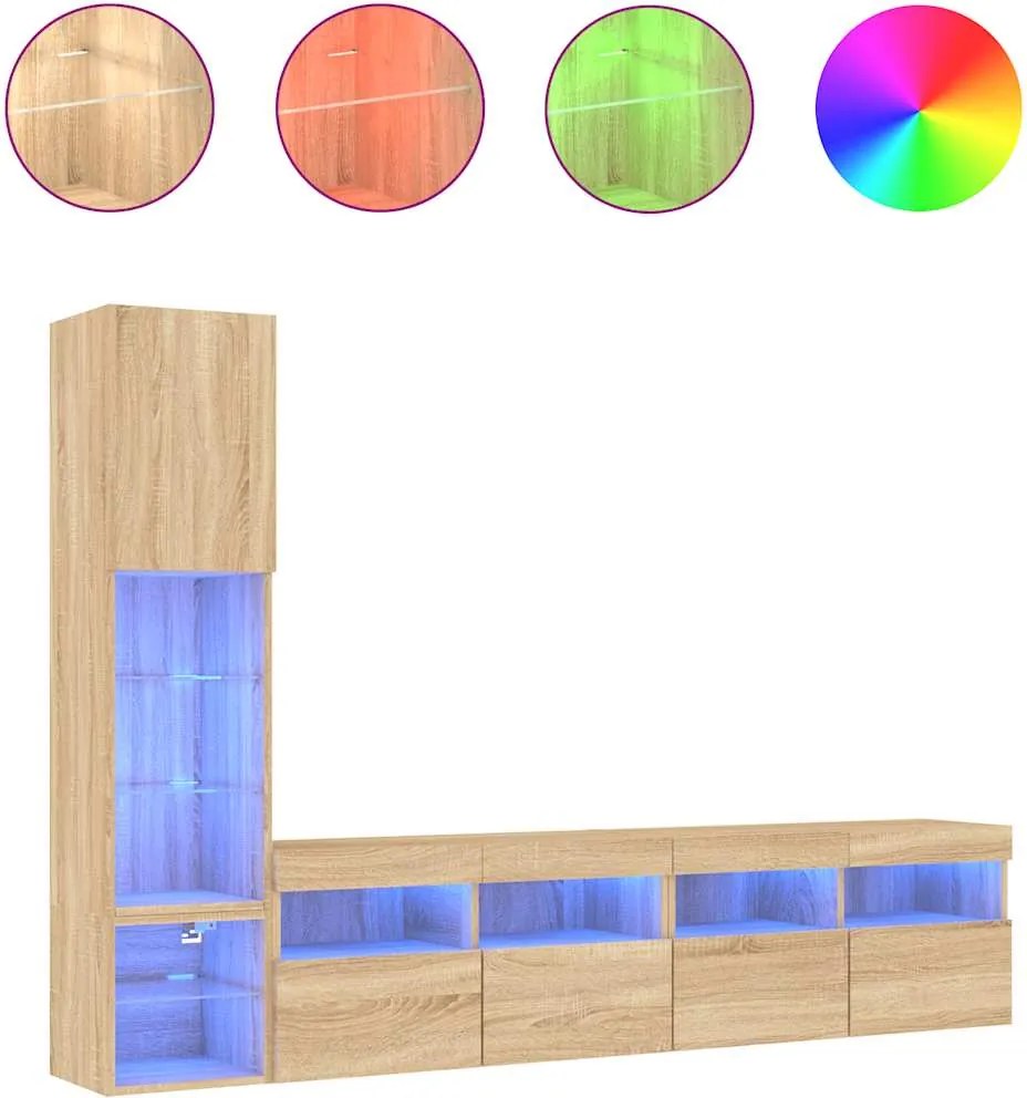 4dílná obývací stěna s LED dub sonoma kompozitní dřevo 3216713