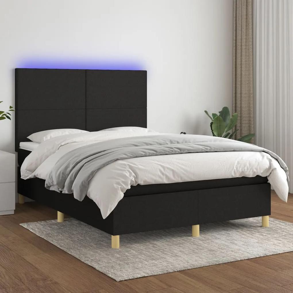 Box spring postel s matrací a LED černá 140x200 cm textil,  3135279