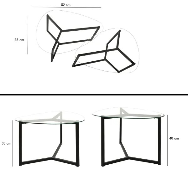 SADA 2x Konferenční stolek BELLISIMO černá/čirá