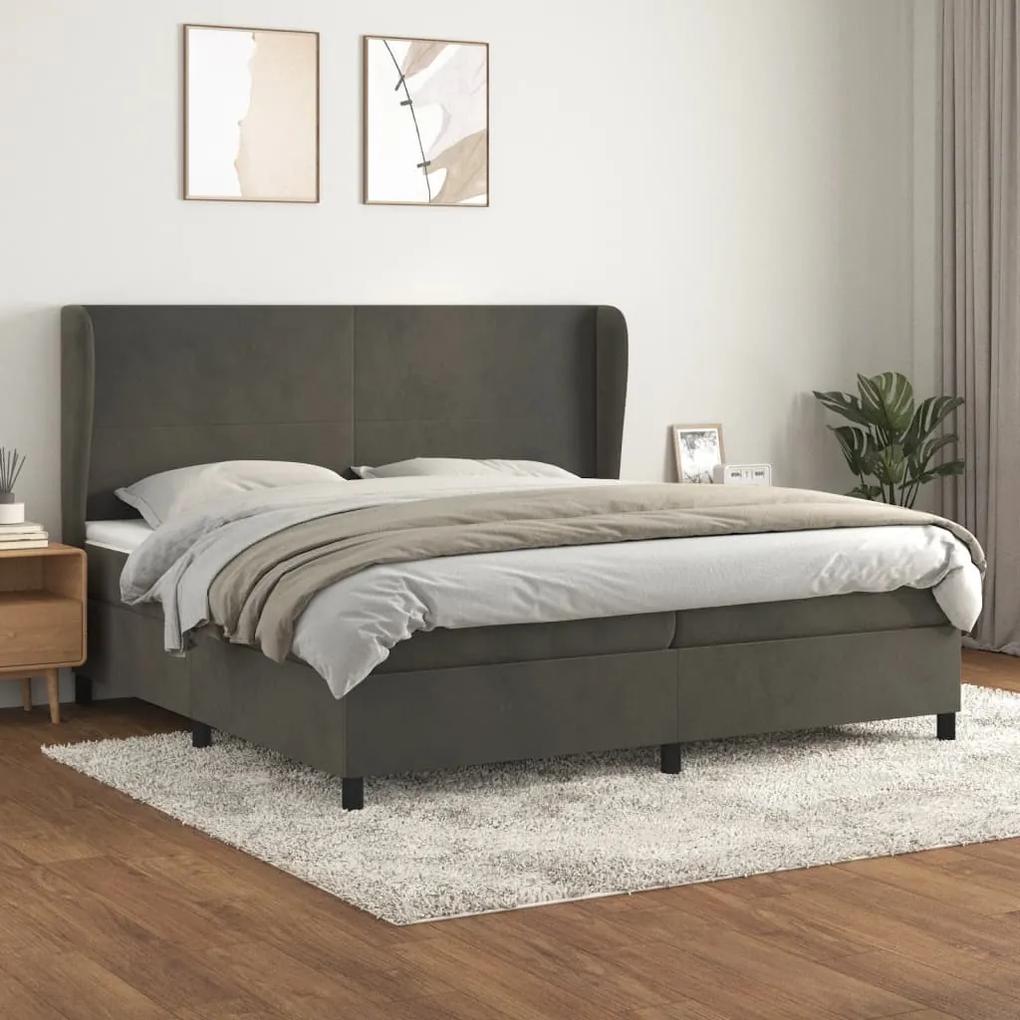 Box spring postel s matrací tmavě šedá 200x200 cm samet,  3129112