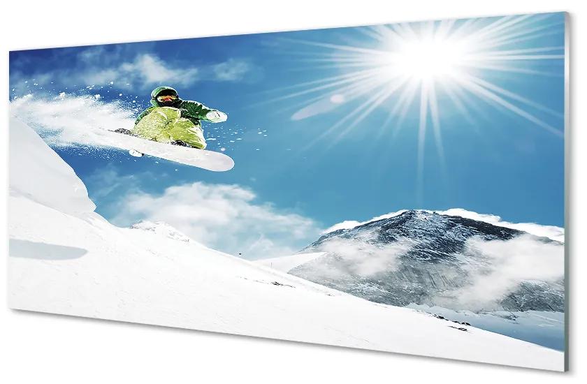 Obraz na skle Man mountain snow board 120x60 cm