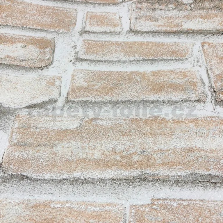 Vinylová tapeta na zeď Wood´n Stone 662125, rozměr 10,05 m x 0,53 m, cihla světle hnědá, A.S.Création