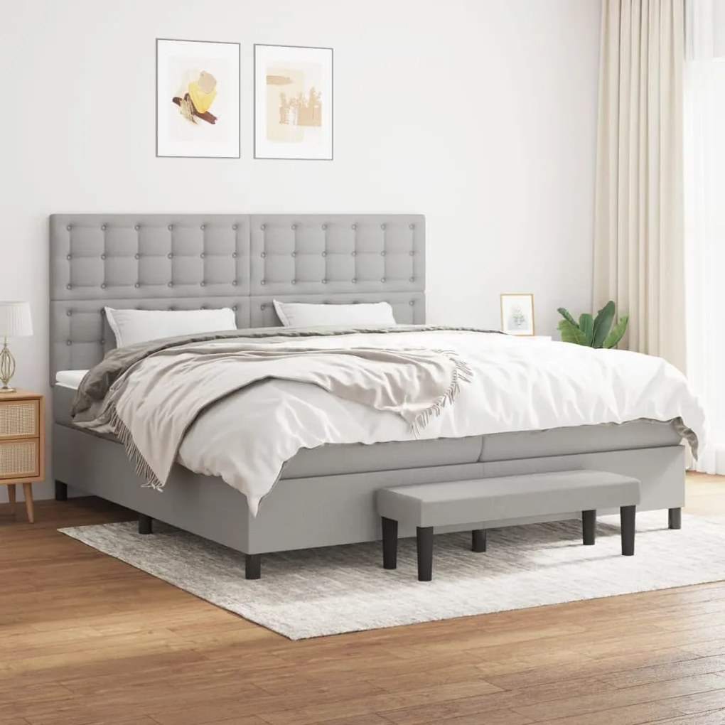 Box spring postel s matrací světle šedá 200 x 200 cm textil 3136941