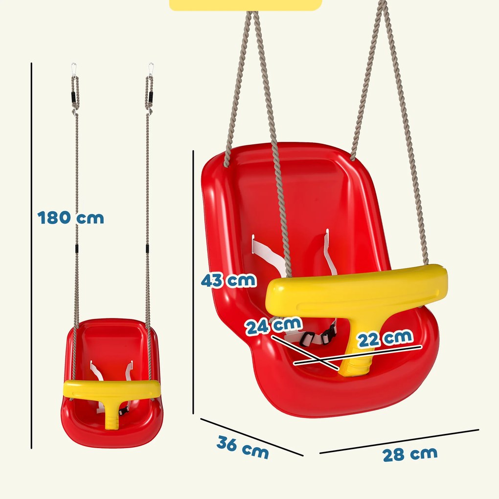 Dětská houpačka nastavitelná Rostoucí dětská sedačka s opěradlem, bezpečnostní zábradlí, pro děti od 9-36 měsíců, červená barva