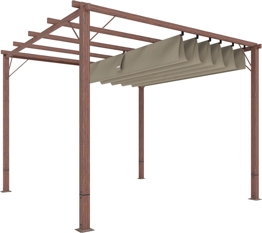 Pergola Outsunny přibližně 3x3m - Zahradní pavilon s magnetickou podložkou, hliníkový slunečník, pavilon se sklopnou střechou, volně stojící, UV ochra