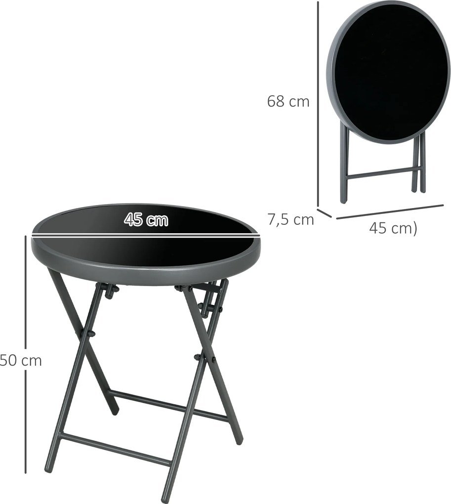 Klappbarer Beistelltisch, Outdoor-Klapptisch, mit Tischplatte aus gehärtetem Glas, für Terrasse, 45 x 45 x 50 cm Schwarz