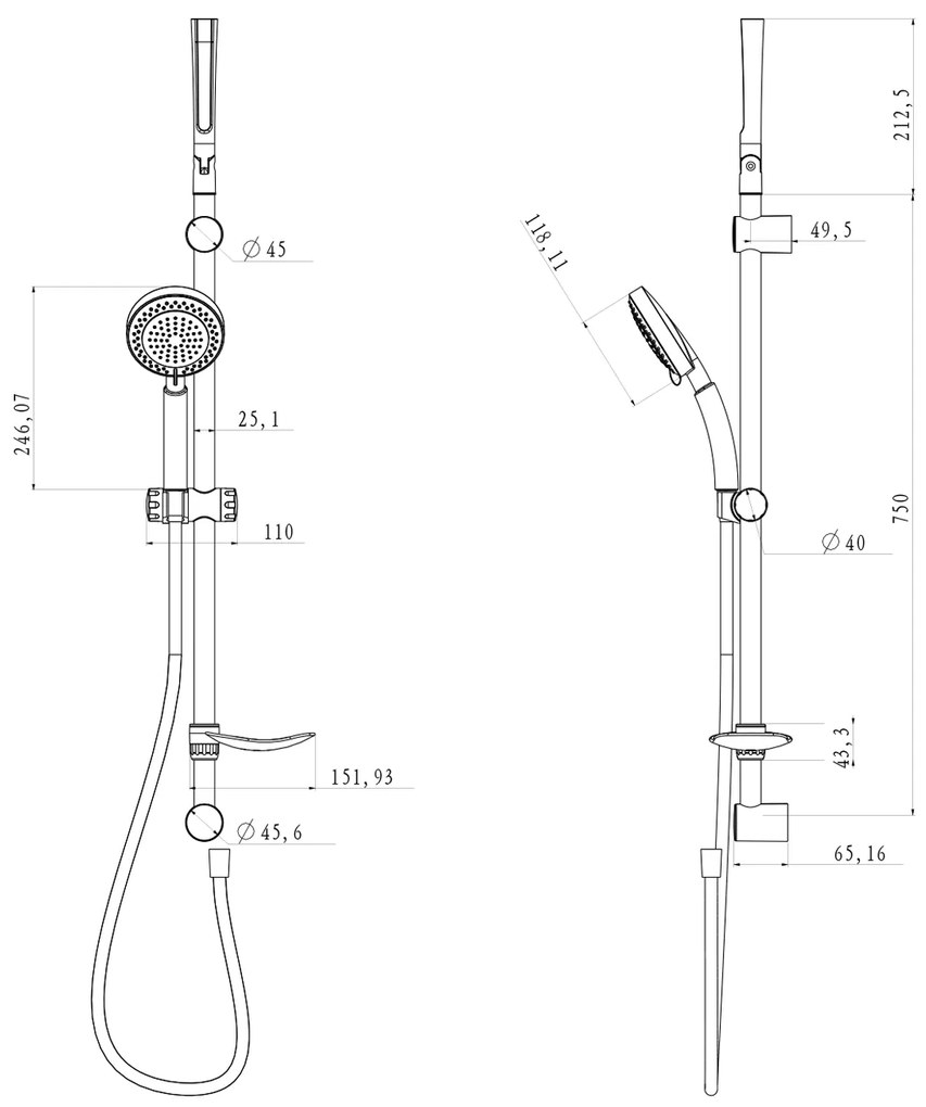Aqualine, TILA sprchová souprava s mýdelničkou, posuvný držák, chrom, 11445