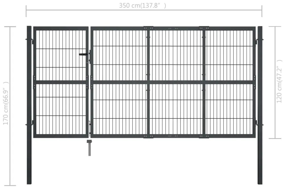 vidaXL Marketos Zahradní brána se sloupky ocelová 350 x 120 cm antracitová
