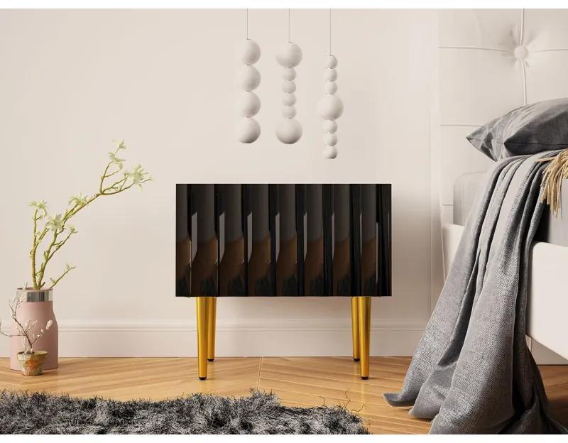 Noční stolek Brimono, Barva dřeva: černá/černý lesk