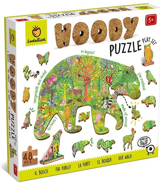 Dřevěné puzzle ludattica woody lesní zvířátka, dřevěné puzzle, 48 dílků