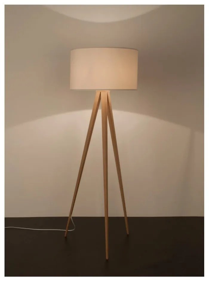 Bílá stojací lampa Zuiver Tripod Wood, ø 50 cm