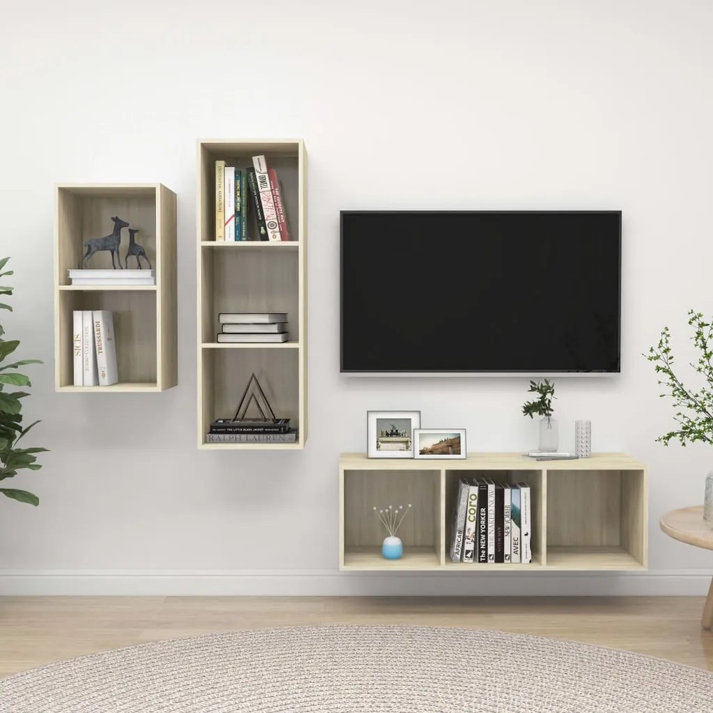 3dílný set TV skříněk dub sonoma kompozitní dřevo 3079631