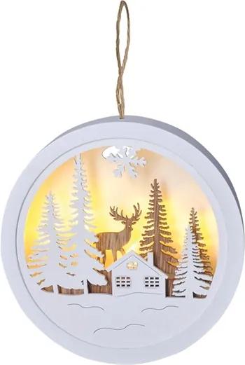 SOLIGHT LED vánoční dekorace závěsná, les a jelen, bílá a hnědá, 2x AAA