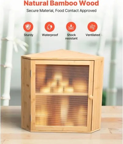 Rohový chlebník na kuchyňskou linku VEVOR, 320x320x425 mm – Přírodní barva dřeva