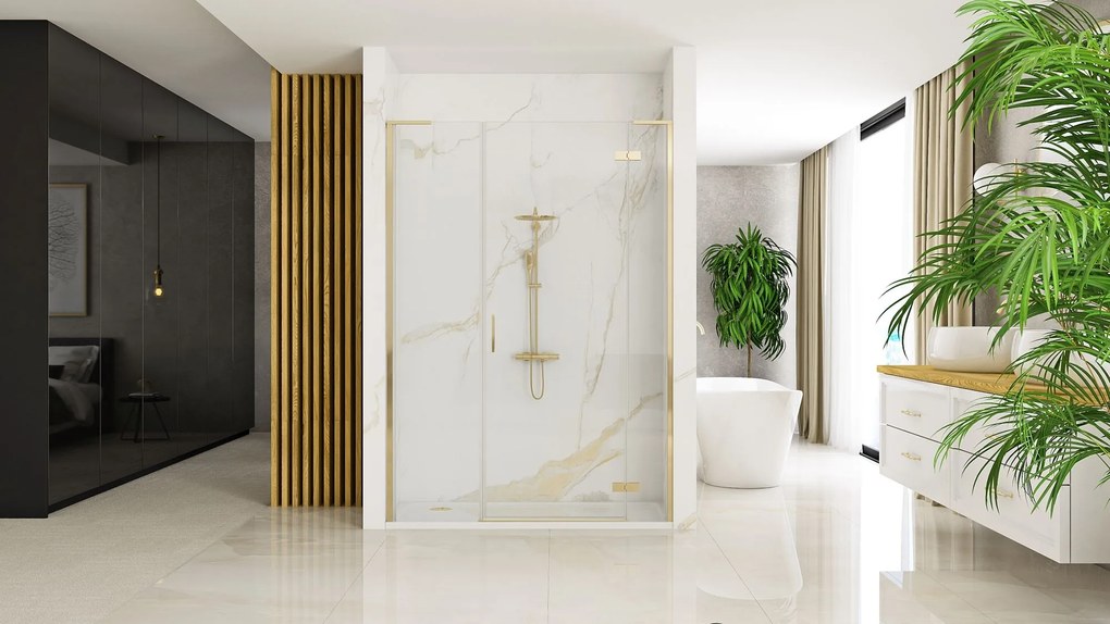 Jednokřídlé sprchové dveře REA HUGO 120 cm, zlaté kartáčované