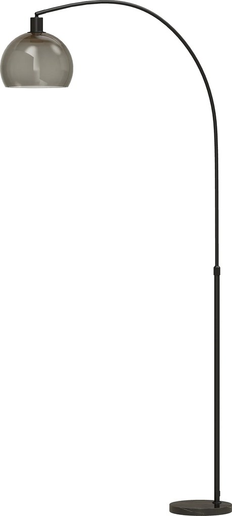 HOMCOM Stojací lampa, ohnutá hlava, nožní spínač, mramorový podstavec, plastový stínidlo, šedá