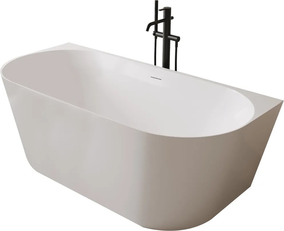 Erga Norah Slim, volně stojící vana ke stěně 140x70 cm + odtoková zátka, bílá lesklá, ERG-NORAH-SLIM-140070-WH-WH